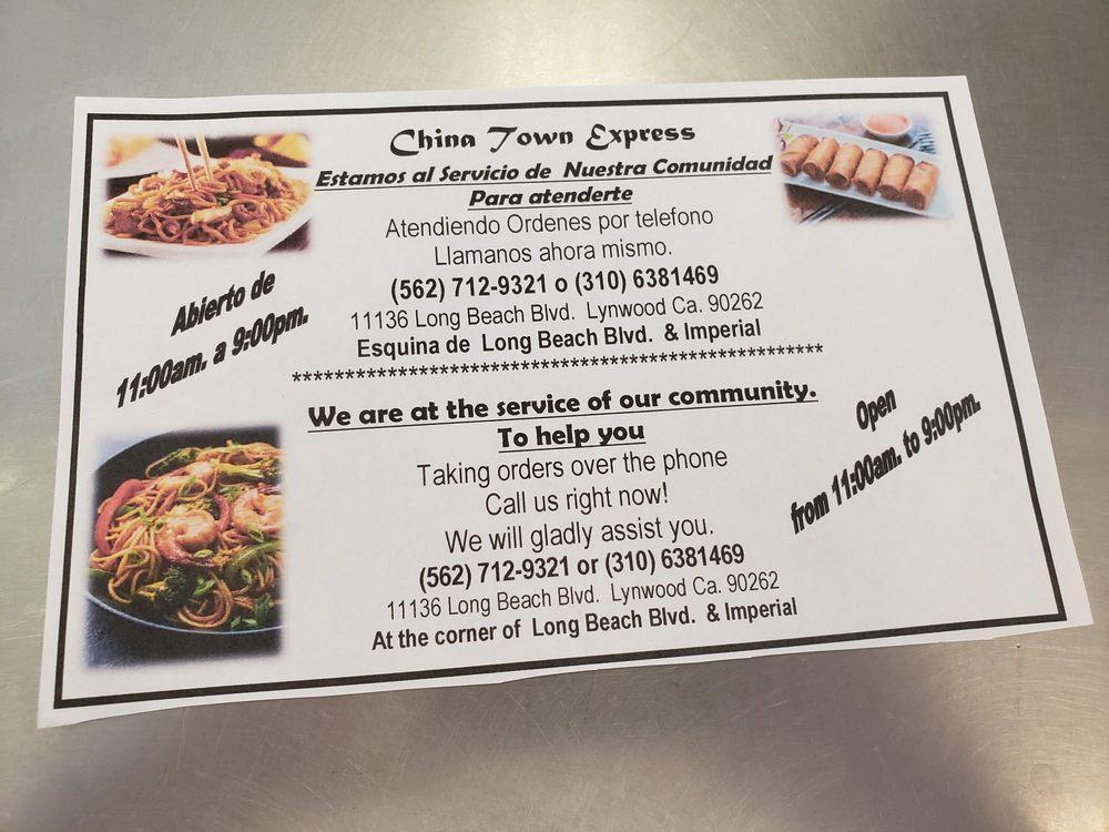 Menu at Chinatown Express restaurant, Lynwood
