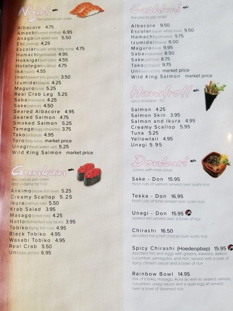 Menu at Makoto Japanese Restaurant, Eugene