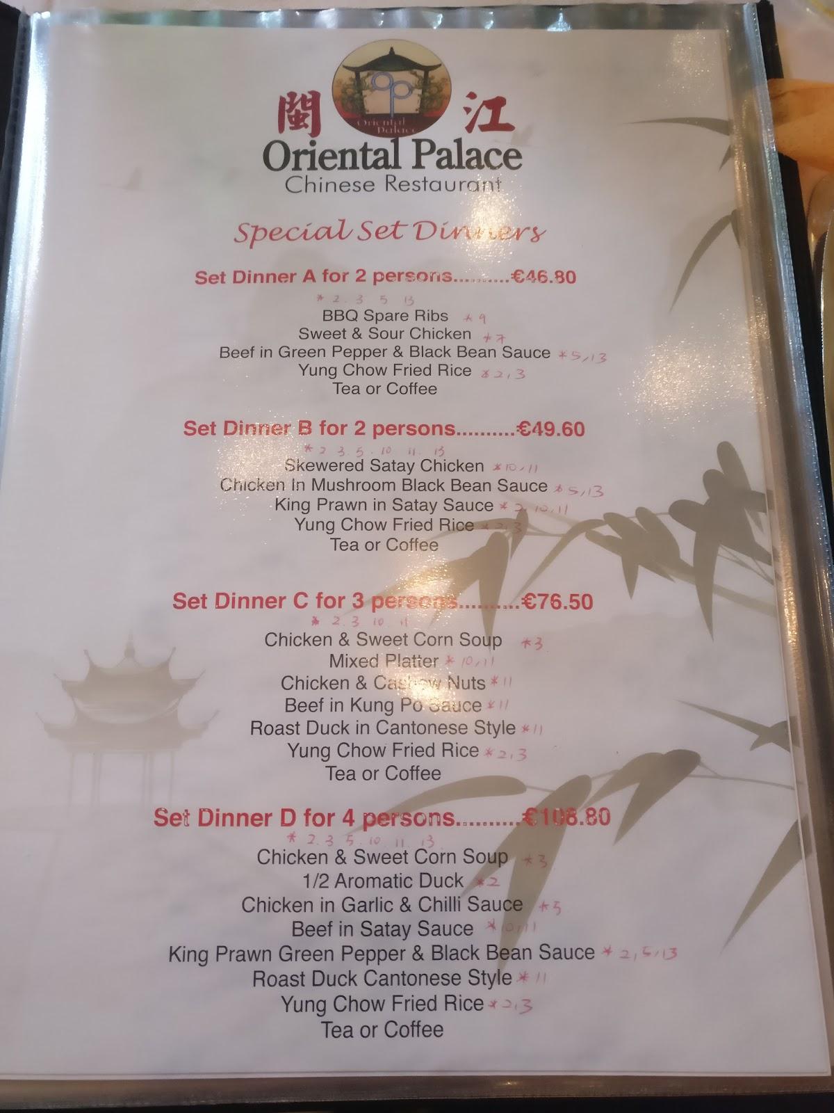 Menu at Oriental Palace restaurant, Navan
