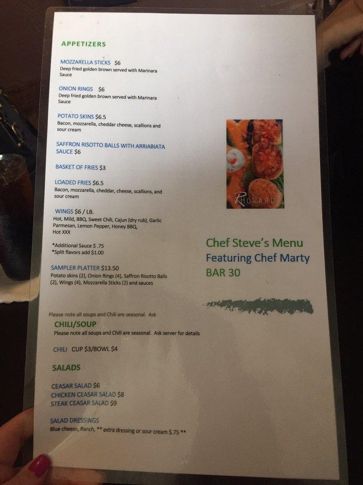Menu at Bar 30, Parma