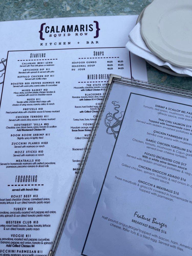 Menu at Calamari's Squid Row pub & bar, Erie