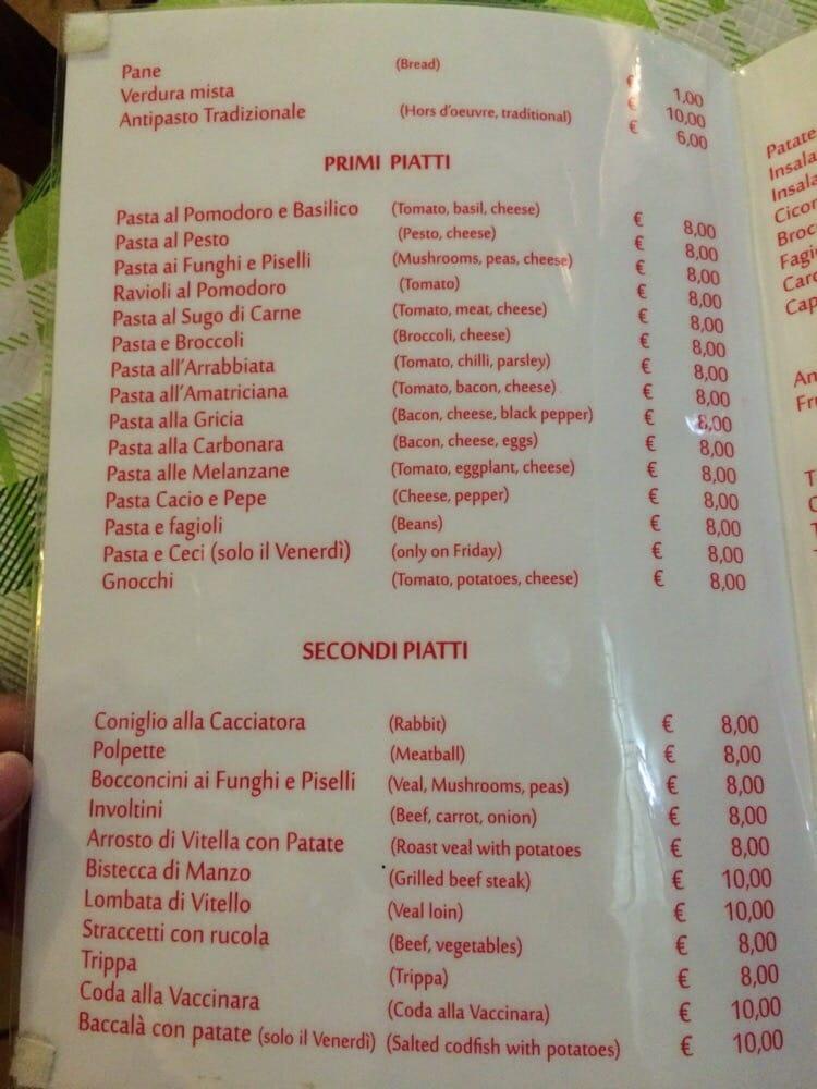 Menu at Da Tonino - Trattoria Bassetti restaurant, Rome
