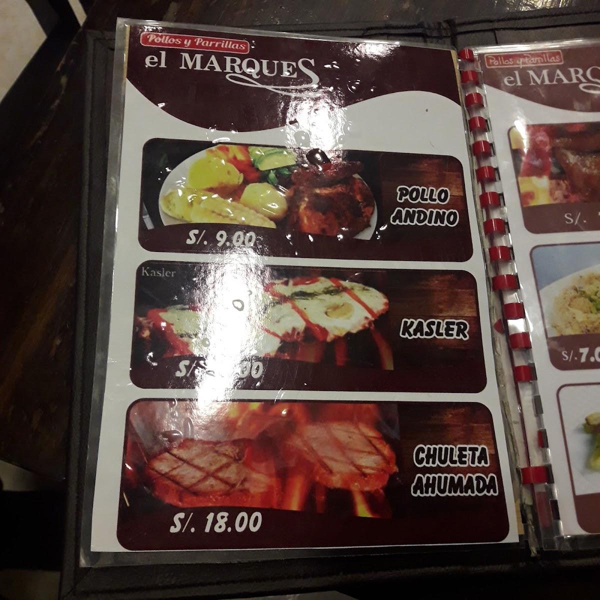 Carta del restaurante El Marques, Huancayo