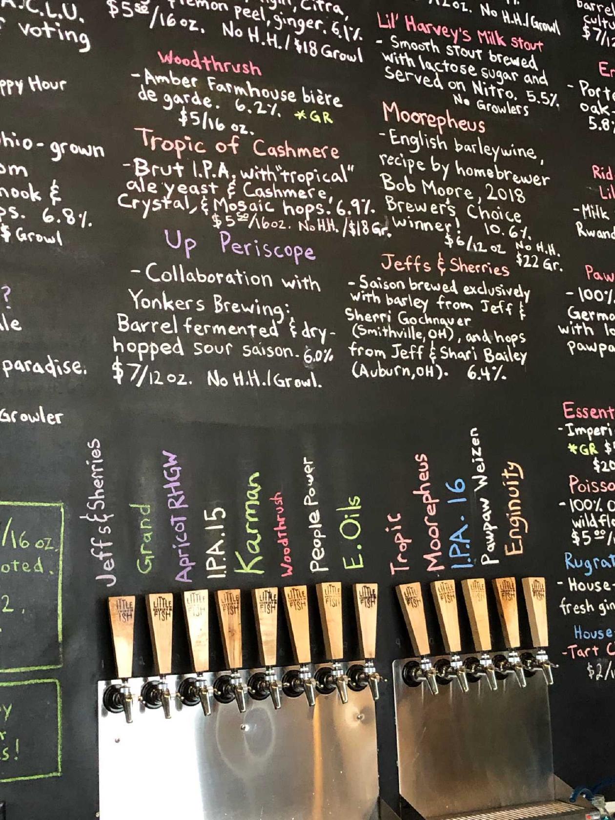 Menu at Little Fish Brewing Company pizzeria, Athens