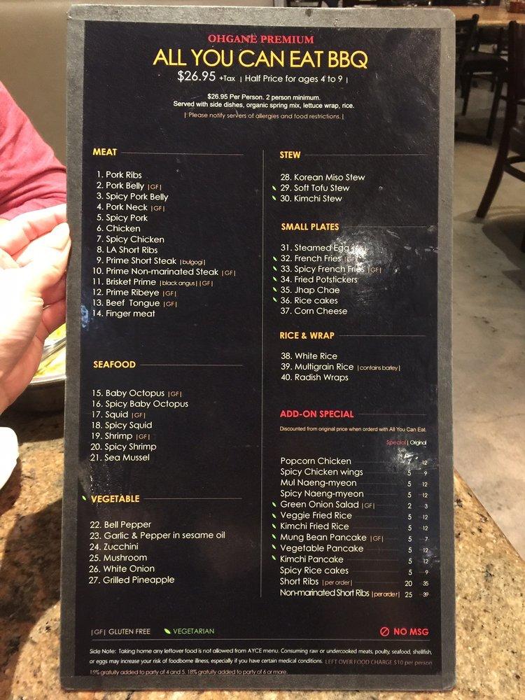 Menu at Ohgane Korean BBQ Concord, Concord