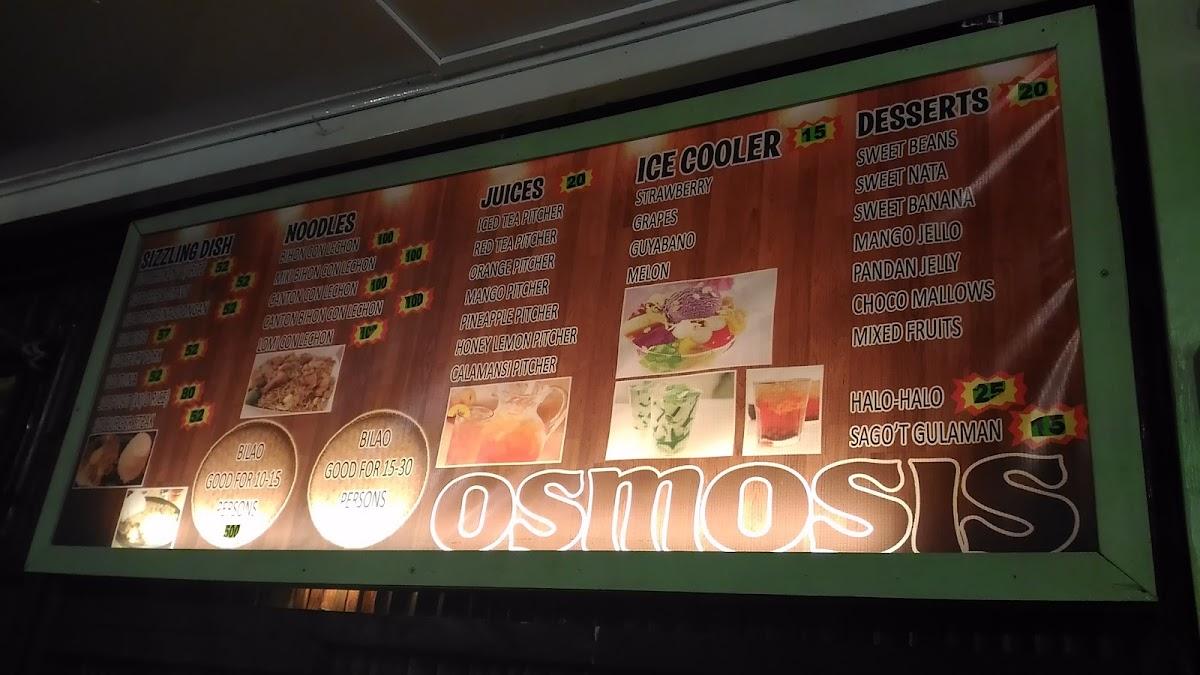 Menu at Osmosis restaurant, Pasig