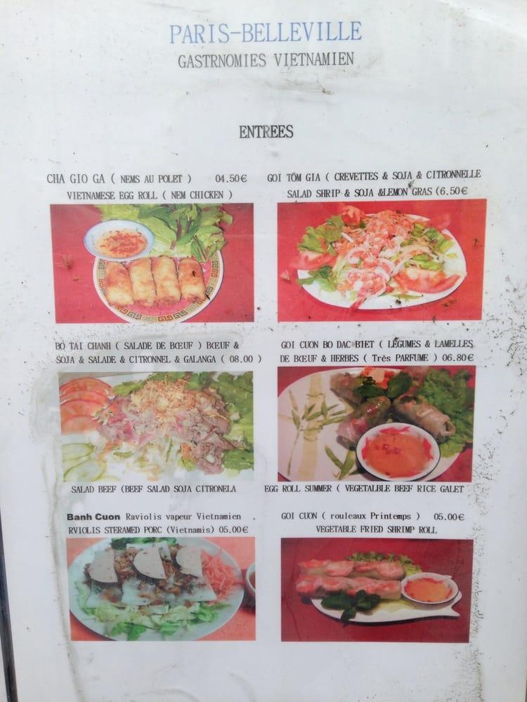 Menu at Pho 19 restaurant, Paris, 43 Rue de Belleville