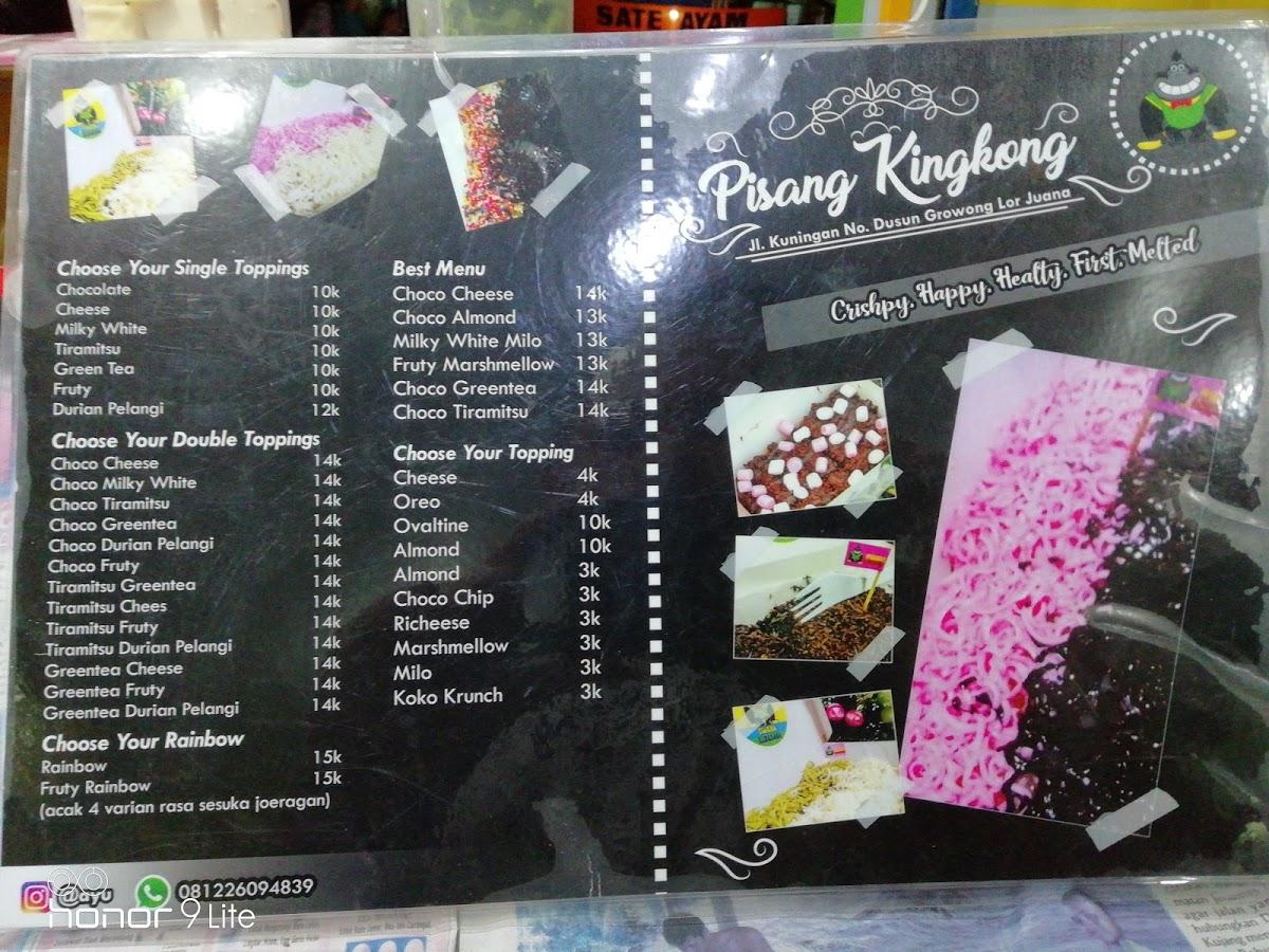 Menu at Pisang Kingkong restaurant, Kebonsawahan