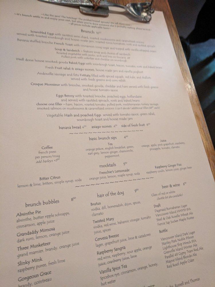 Menu at Twisted Fork restaurant, Vancouver, 213 Carrall St