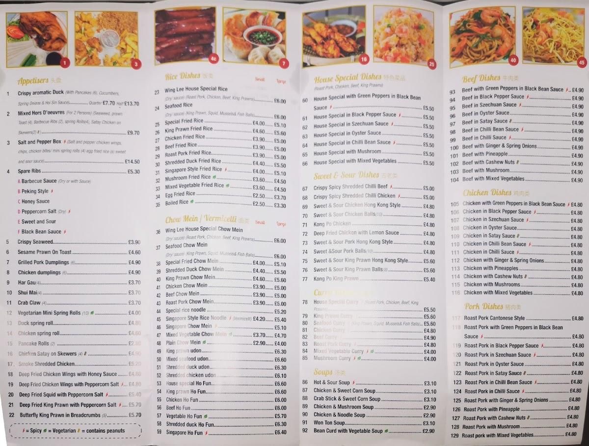 Menu at Wing Lee fast food, London, 295 Sydenham Rd