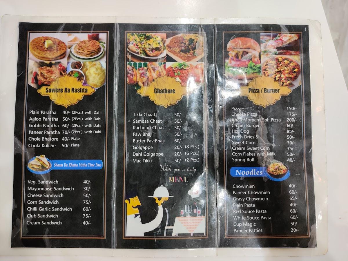 Menu at Ahaa Moments Cafe, Patna