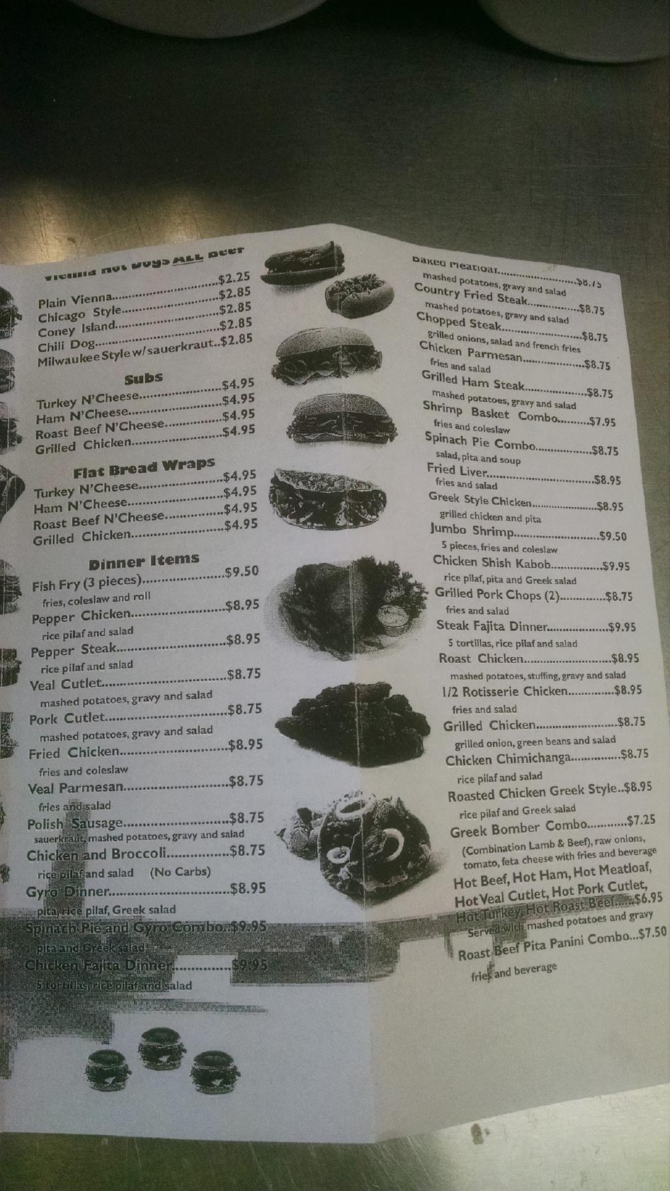 Menu at B52 Bombers fast food, Menomonee Falls