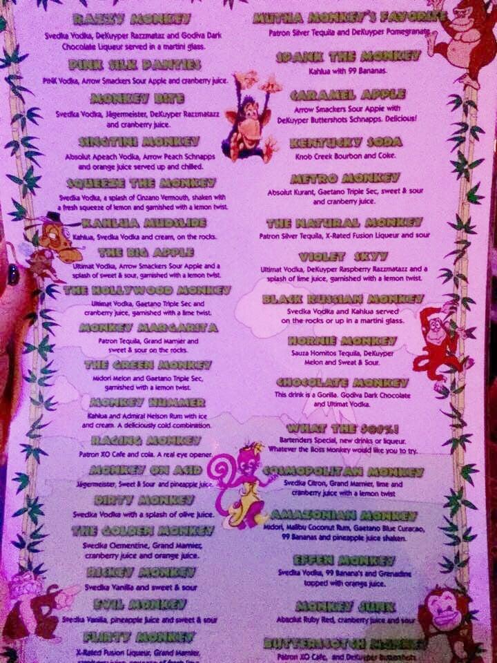 Menu at Brass Monkey pub & bar, Los Angeles