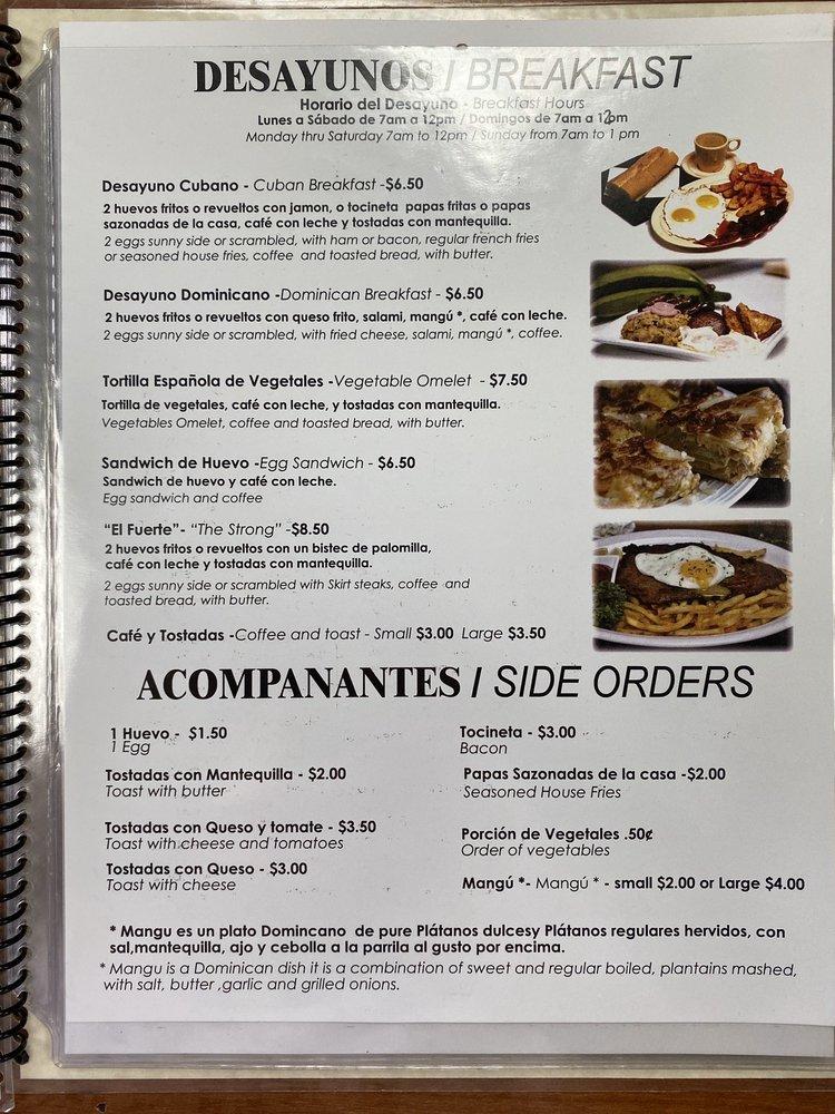 Menu at Cafe Que Rico, North Miami Beach