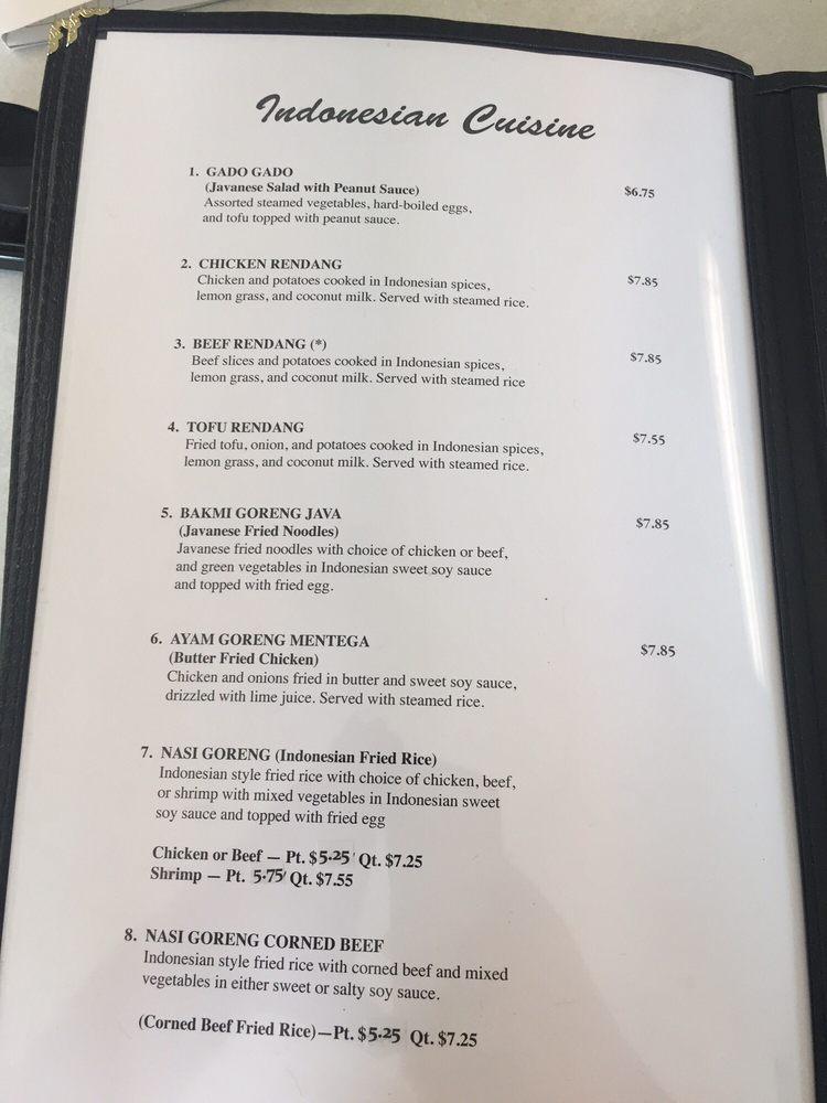 Menu at Rasa Ria restaurant, Kalamazoo