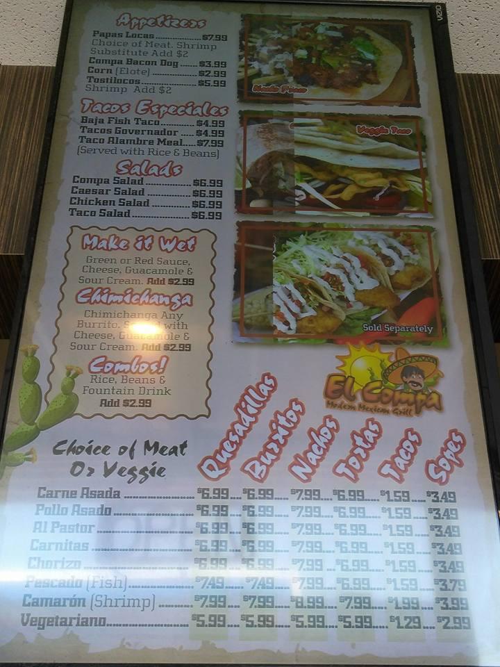 Menu at El Compa Modern Mexican Grill restaurant, Victorville