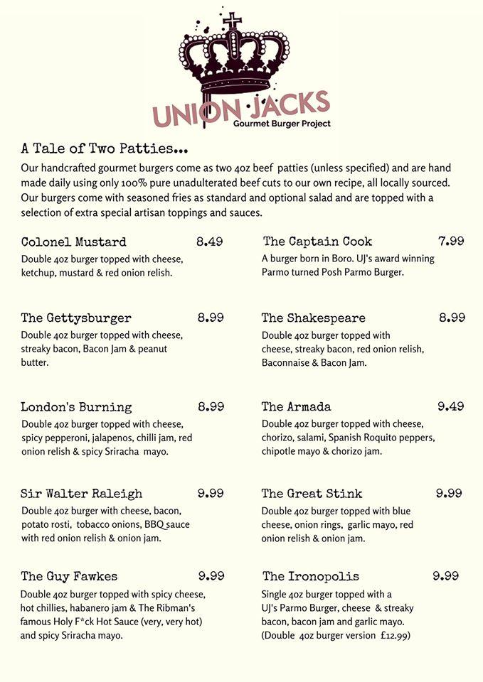 Menu at Gourmet Burger Project restaurant, Middlesbrough