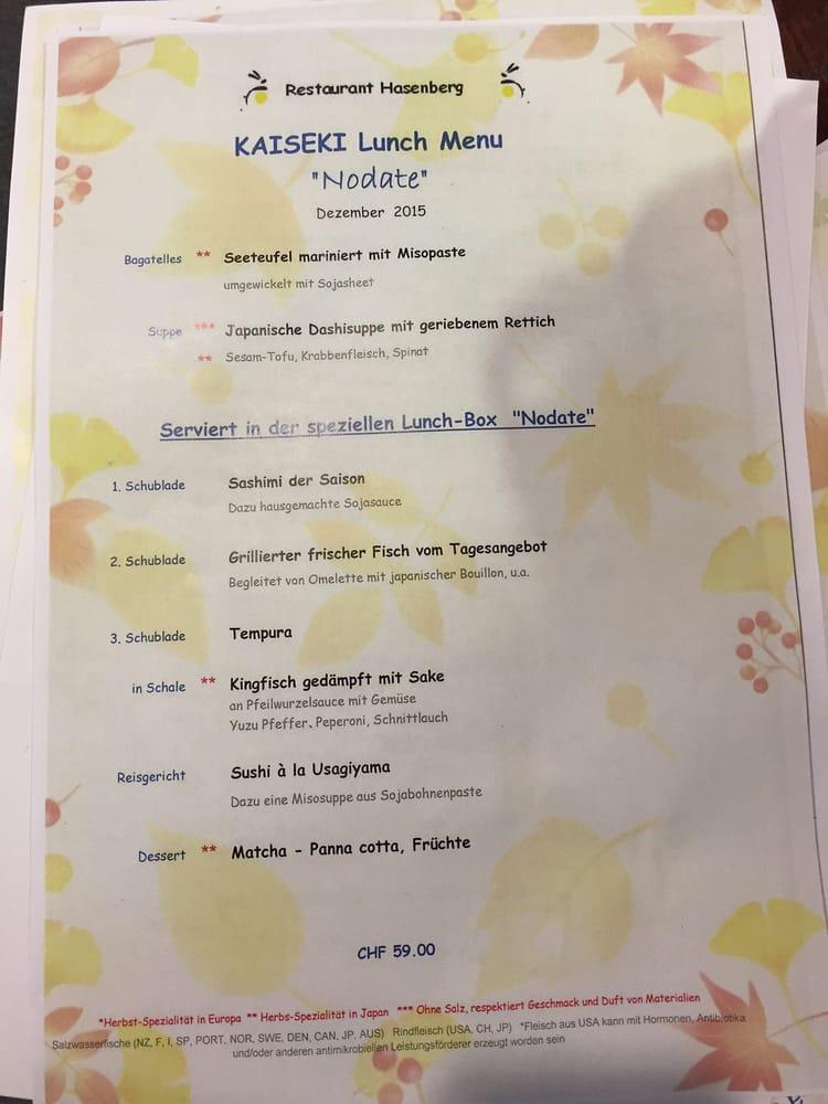 Speisekarte von Ryokan HASENBERG-USAGIYAMA, Widen