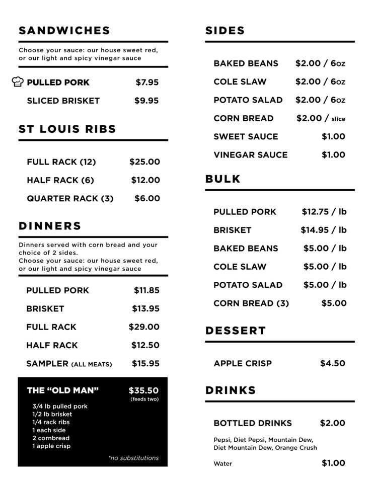 Menu at Simply Barbecue, Holden Beach