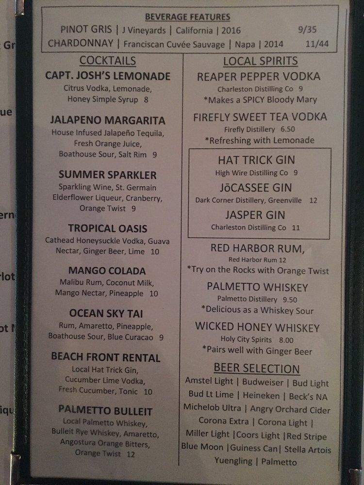 Menu at The Boathouse at Breach Inlet pub & bar, Isle of Palms