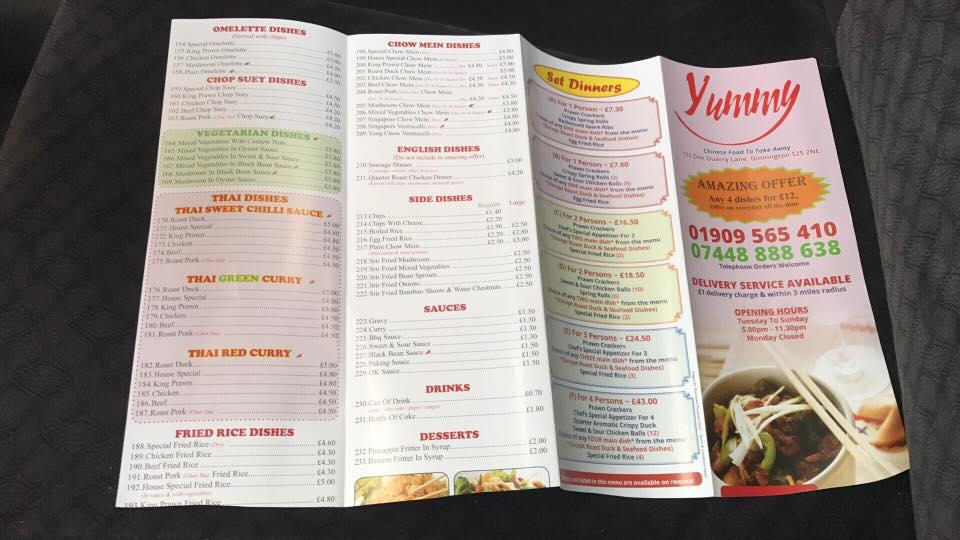 Menu at Lilys Chinese Takeaway restaurant, Dinnington