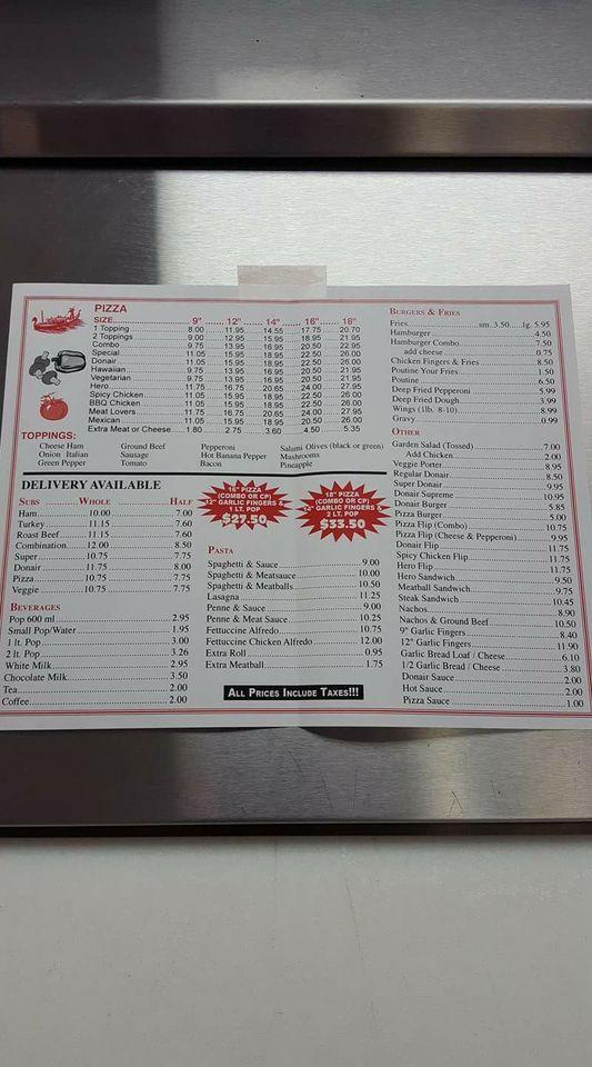 Menu at Bianchini's Pizzeria, North Sydney
