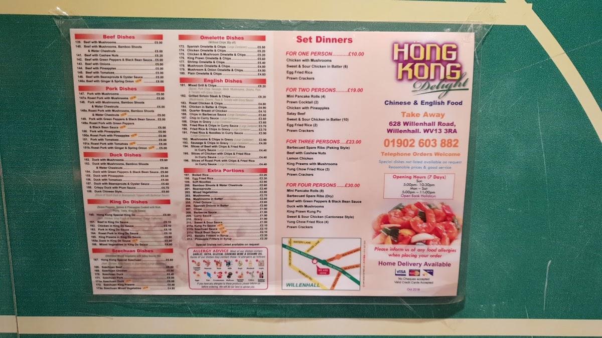 Menu at Hong Kong Delight Chinese take away fast food, Willenhall, 628 ...