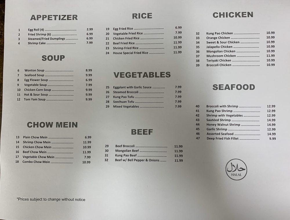 Menu at Humble Chef restaurant, Los Angeles