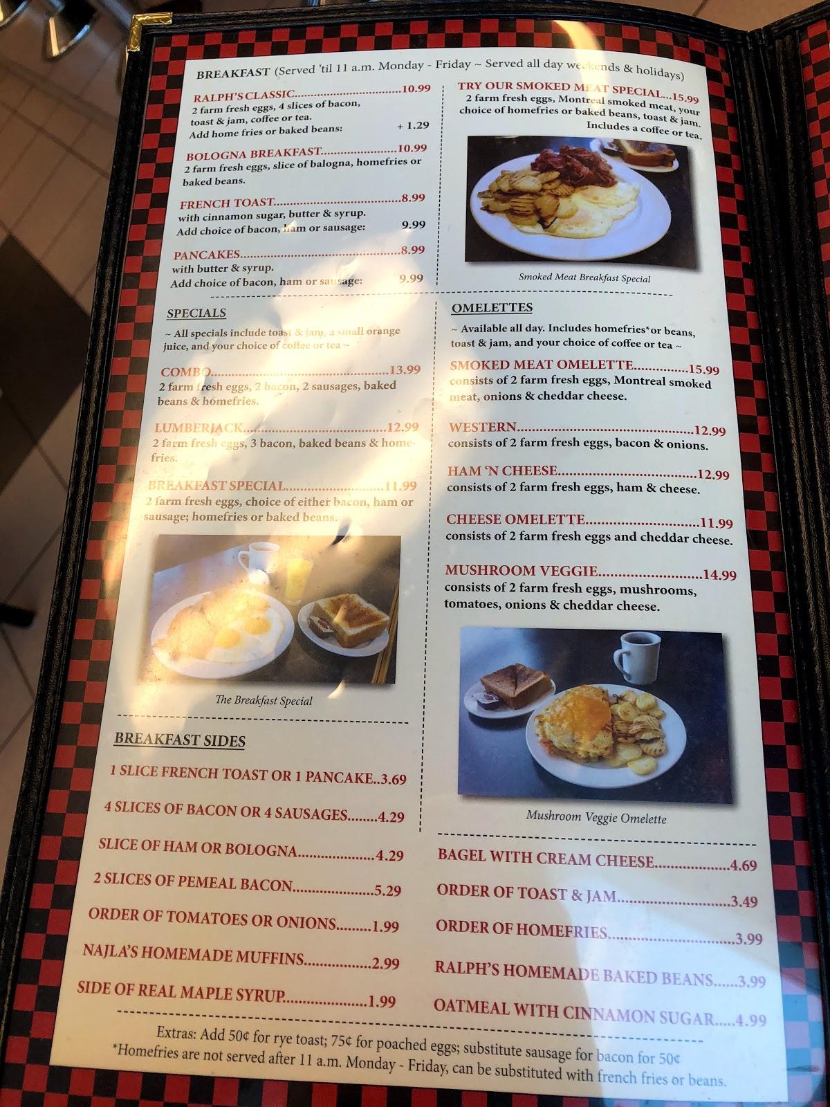 Menu at Ralph & Sons Diner restaurant, Ottawa