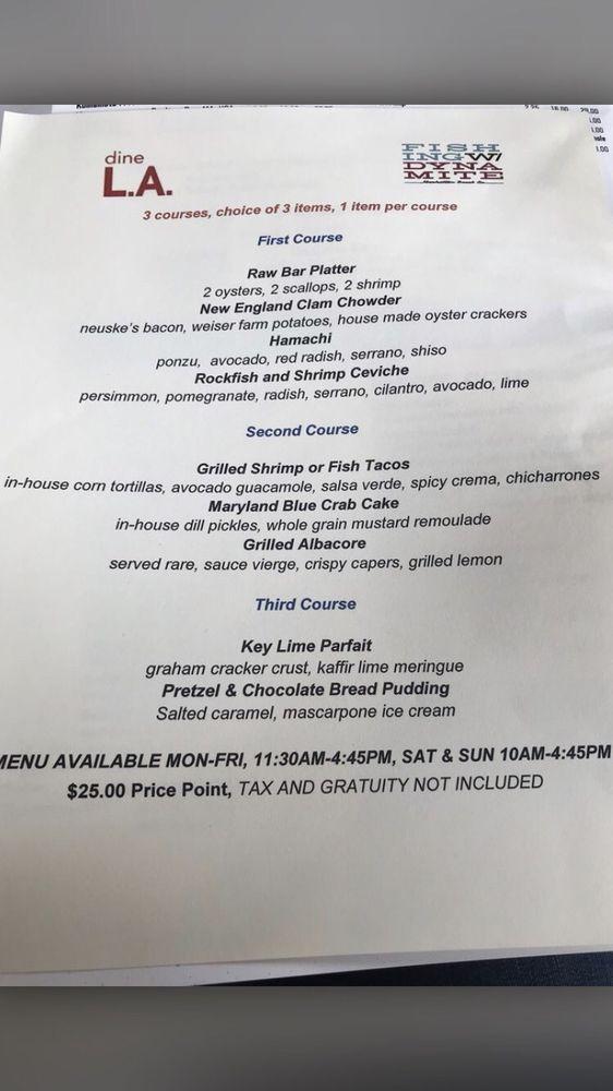 Menu at dineLA, Los Angeles