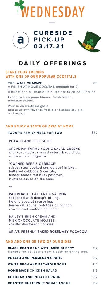 Menu at Aria restaurant, Atlanta