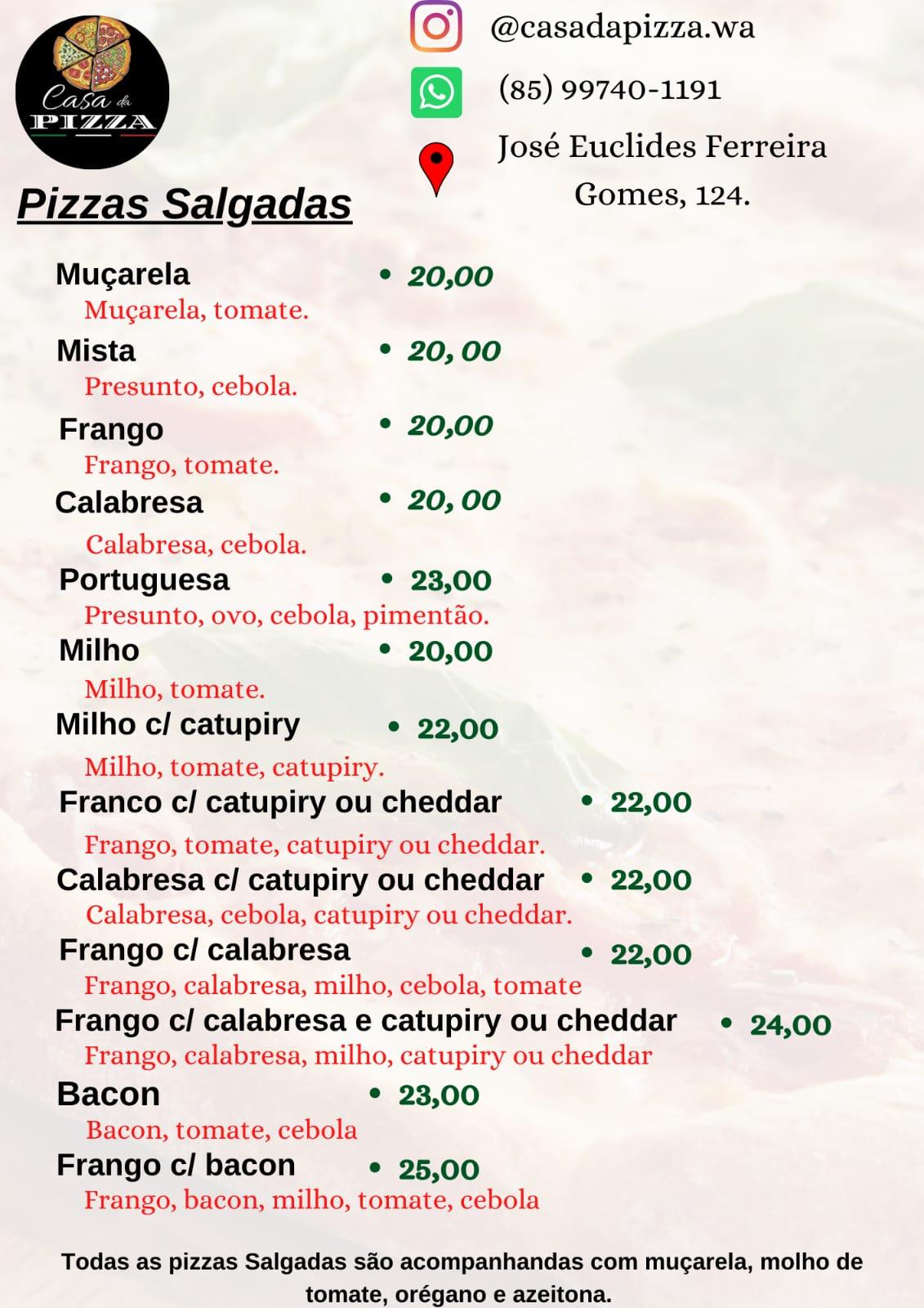 Menu at Casa da Pizza Curio restaurant, Fortaleza