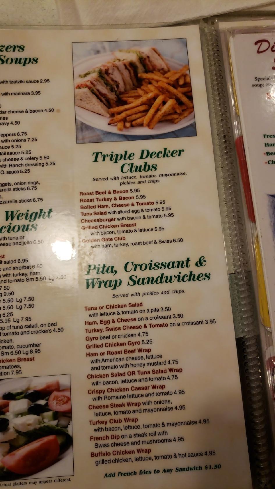 Menu at Golden Gate Diner restaurant, Allentown