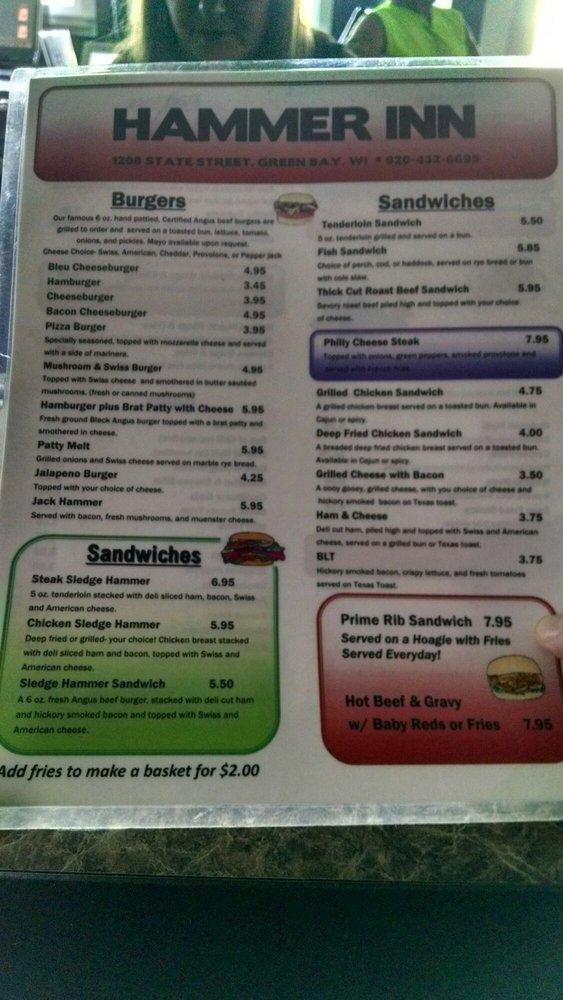 Menu at Hammer Inn pub & bar, Green Bay