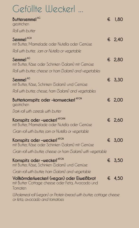 Menu at Jola's Cafe, Tulln