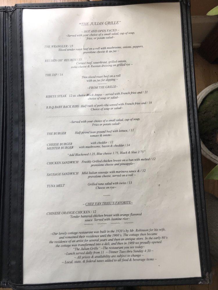Menu at Julian Grille pub & bar, Julian