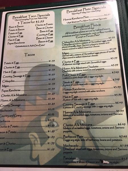 Menu at Mi Rancho Alegre Mexican Restaurant, San Antonio