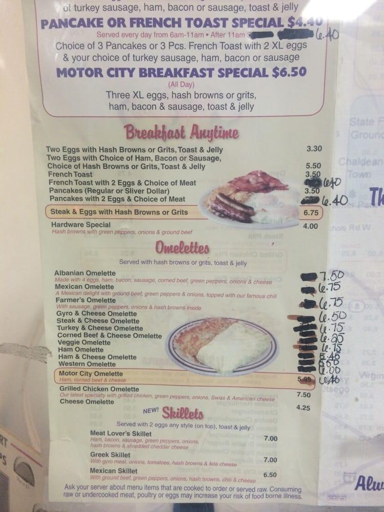 Menu at Motor City Coney Island Restaurant, Detroit