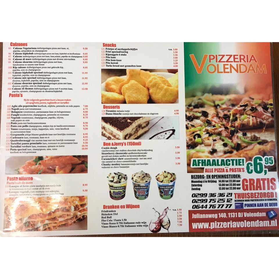 Speisekarte von Pizzeria Volendam, Volendam