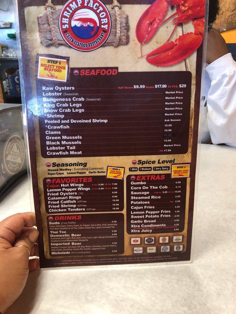 Menu at Shrimp Factory restaurant, Moreno Valley