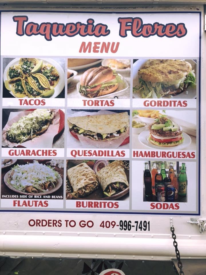 Menu at Taqueria Flores restaurant, Galveston