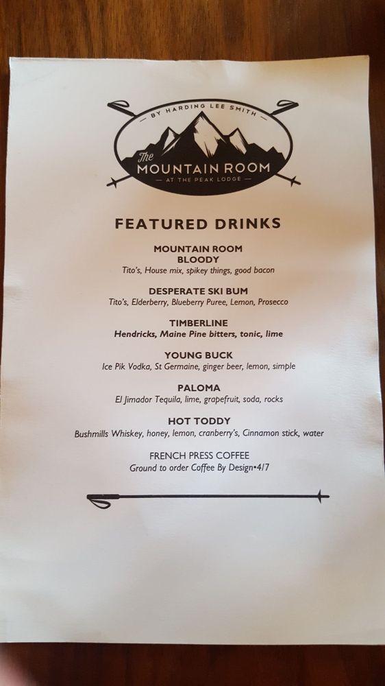 Menu at The Mountain Room pub & bar, Newry, Peak Lodge Sunday River
