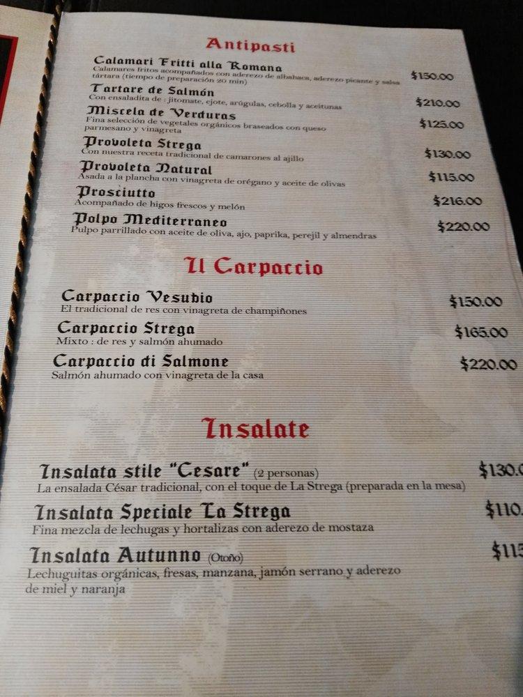 Carta de La Strega - Restaurante Bar, Ciudad de México