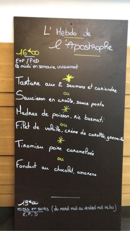 Menu au Apostrophe restaurant, Sucé-sur-Erdre