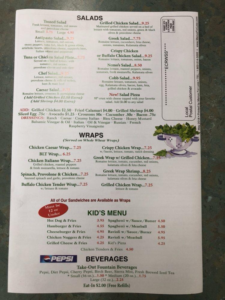 Menu at Nemo's Pizza & Family Restaurant, Avalon