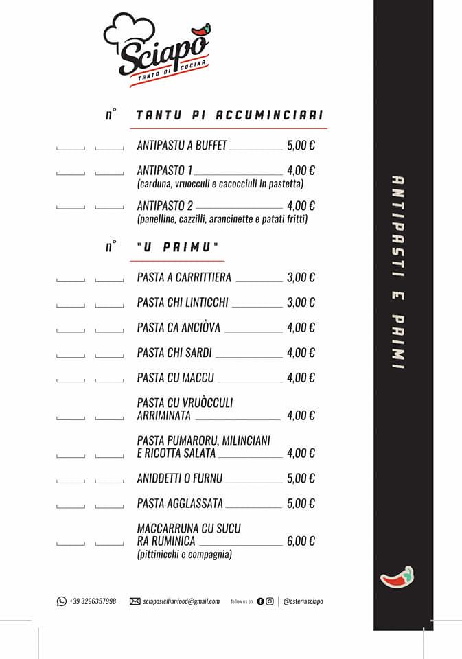 Menu da Osteria Sciapò ristorante, Palermo