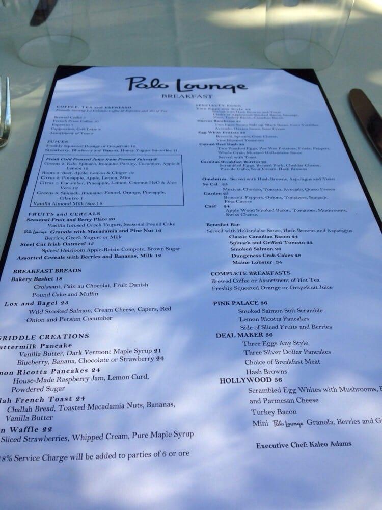 Menu at Polo Lounge restaurant, Beverly Hills