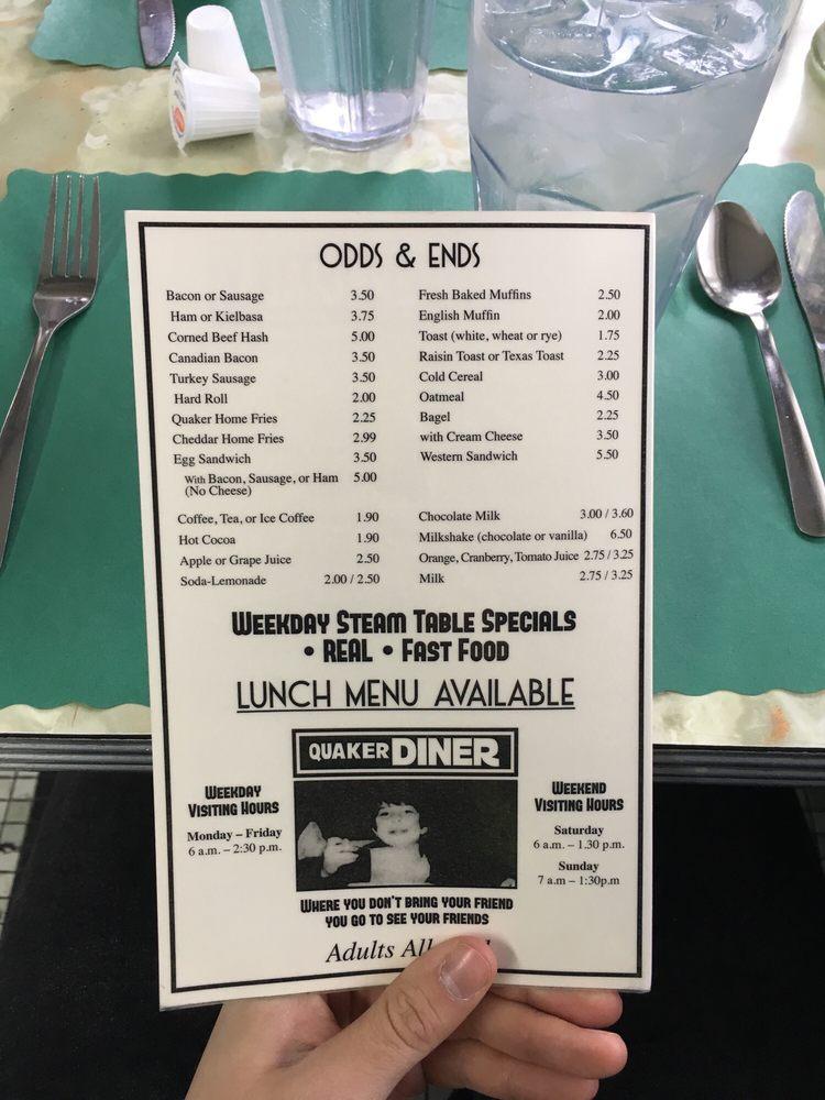 Menu at Quaker Diner restaurant, West Hartford