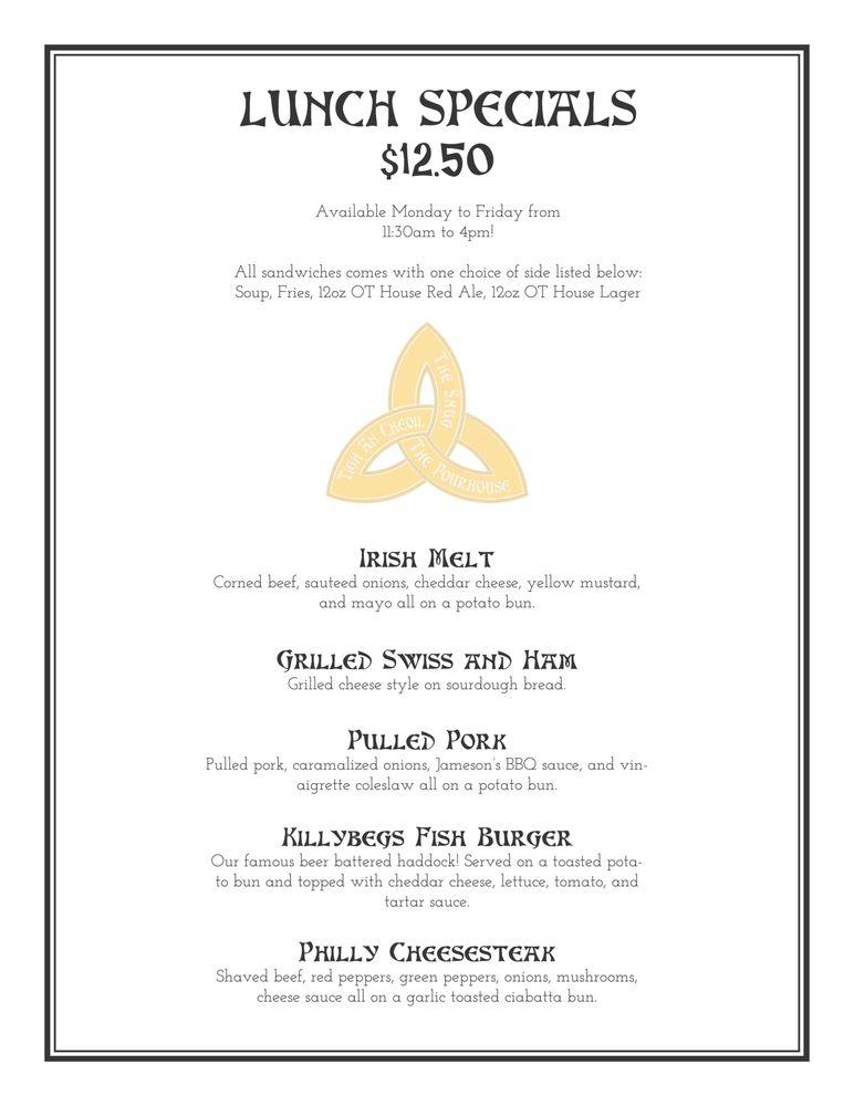 Menu at The Old Triangle Irish Alehouse pub & bar, Moncton