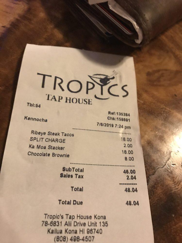 Menu at Tropics Taphouse Kona pub & bar, Kailua-Kona